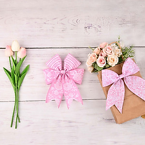 5 Rolls 30 Yards Floral Wired Edge Ribbon 2.5'' Pink Rose Flowers Printed Decorative Ribbon for Gift Wrapping Hair Bow Wreath Making for Wedding Valentine's Day Crafts Supplies