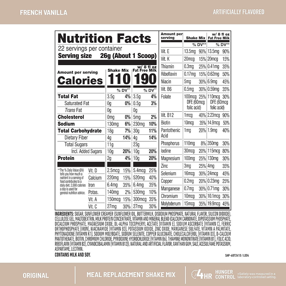 SlimFast Meal Replacement Powder, Original French Vanilla, Weight Loss Shake Mix, 10g of Protein, 22 Servings (Packaging May Vary)