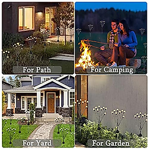 Vankada 4 Pack Solar Firefly Lights, Upgraded 8 LED, Solar Garden Lights, Warm Light, Floral Theme, Outdoor Waterproof, Breathing Mode, High Flexibility, Perfect for Patio, Yard, Path