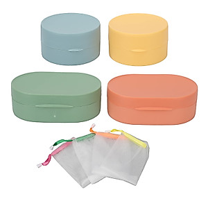 4pcs Soap Cases, Portable Round Oval Soap Holders, Travel Plastic Soap Case, Portable Soap Box Tray, Toilet Soap Containers Storage Boxes with Foaming Nets for Home, Bath, Hiking, Traveling