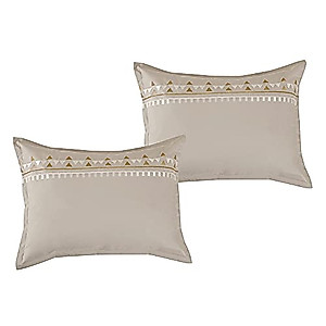 Bedding Haus Luxury 7-Piece Full/Queen Comforter Set with Shams Cushions, Taupe Khaki Elegant Bright Modern Pattern, Bed Cover Bed in a Bag, 22152, F/Q, Pisces