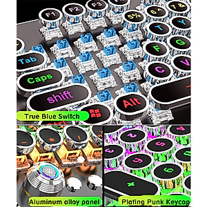 K820 Retro Steampunk Gaming Mechanical Keyboard-Blue Switch-RGB LED Backlit Illuminated Keyboard,USB Wired,Typewriter-Style,Plating 104 Key Round Keycaps,for Game and Office,for Laptop Desktop (Black)