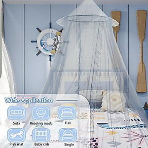 Daksha Princess Bed Canopy for Girls Room, Top and Door Trim with Lace Edges, Bed Canopy with Ruffles Fits Single, Twin, Full, and Queen Beds, Bedroom Decoration (Gray)