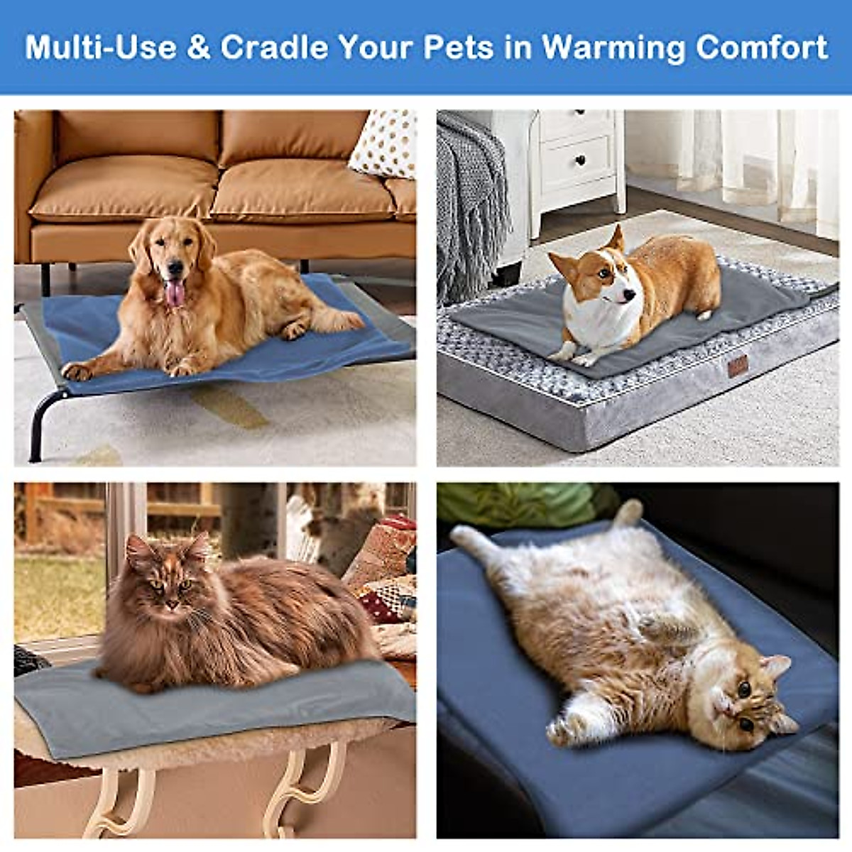Pet Heating Pad for Dogs Cats, 6 Adjustable Temperature&Time,Safe Heated Dog Bed Mat -M: 16 x 20 INCH