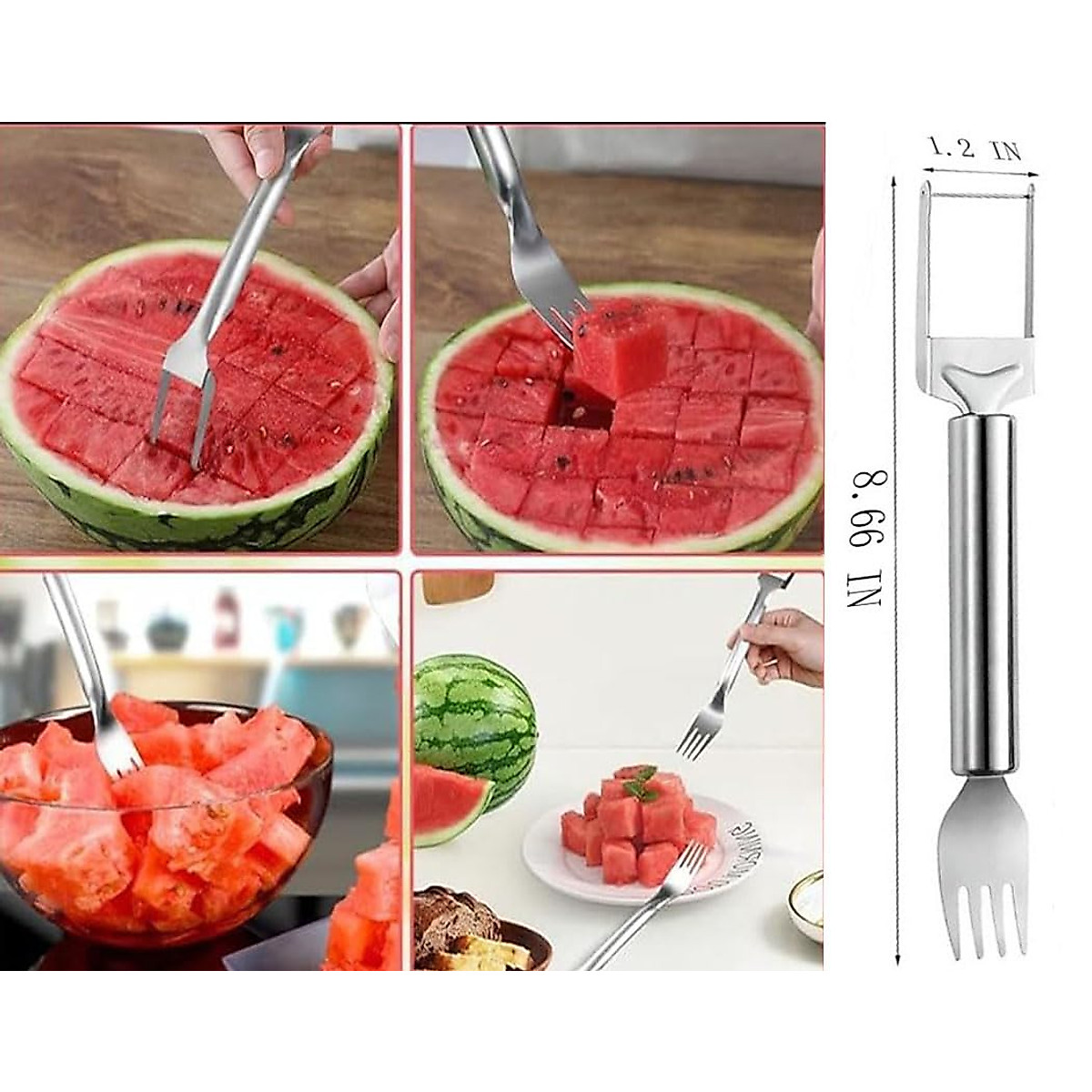 2024 New Watermelon Fork Slicer Cutter Slicer Tool, 2-in-1 Stainless Steel Fruit Cutter, Dual Head Watermelon Slicer Knife(2Pcs)