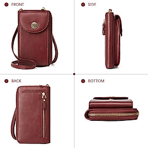 BROMEN Small Cell Phone Purse Crossbody Bags for Women Vegan Leather Wallet Purse with Credit Card Holder Red