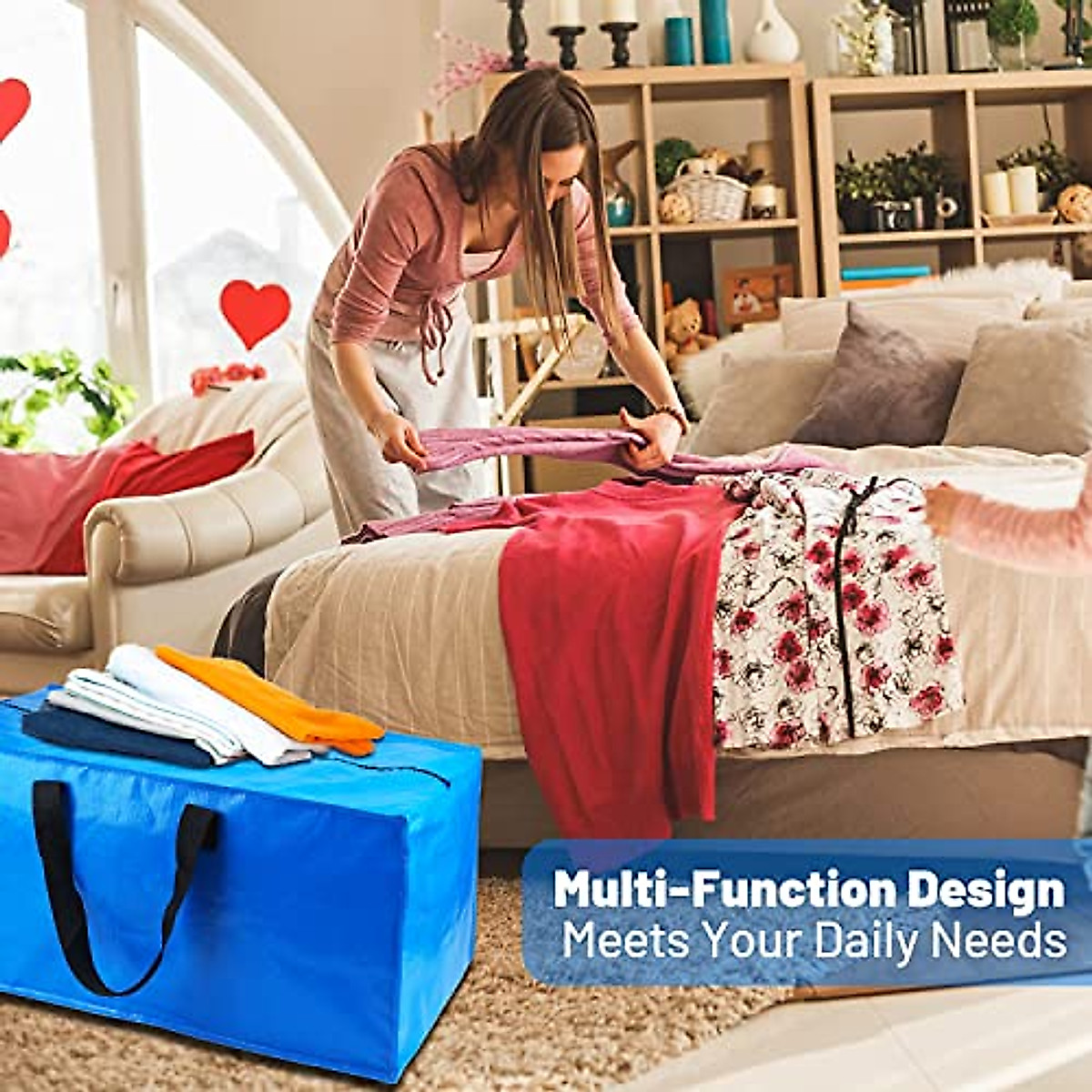 Moving Bags Heavy Duty, 4 pcs Reusable Plastic Moving Totes, Extra Large Packing Bags with Backpack Straps for Clothes Storage Containers,Compatible with Ikea Frakta Cart, Alternative to Moving Box