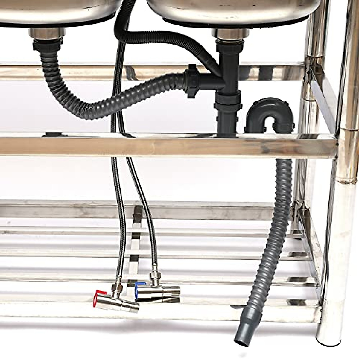 CNCEST 2 Compartment Stainless Steel Commercial Kitchen Prep & Utility Sink w/ Faucet,Fit For Commercial Restaurant Kitchen (2 Compartment Bowl (120x81x45cm))