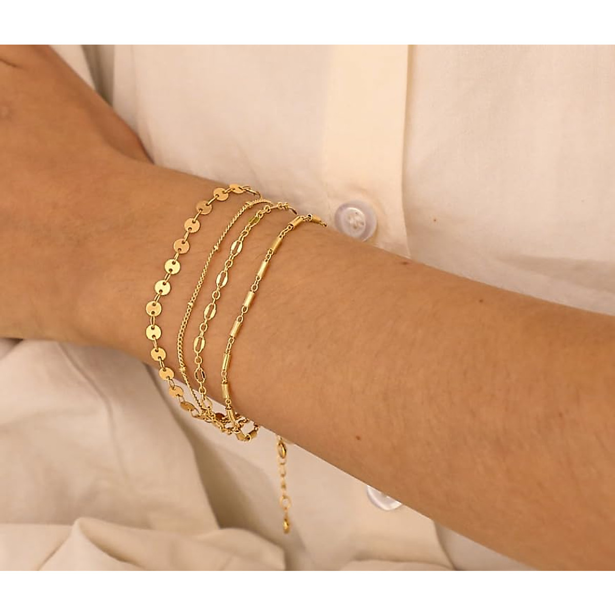 Tasiso Gold Bracelets for Women 14K Gold Jewelry for Women Cute Heart Beaded Bracelets for Women Lip Cuban Link Paperclip Chain Anklet Dainty Bracelet Pack Gifts for Women Girls