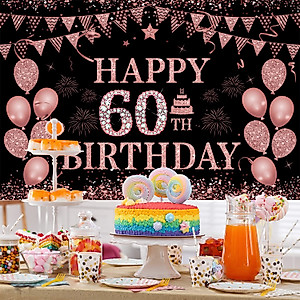 60th Birthday Decorations for Women - Happy 60th Birthday Banner Party decorations Cheers to 60 Years Birthday Party Suppiles Rose Gold Backdrop for 60th Birthday Decor (71 x 45 inch)