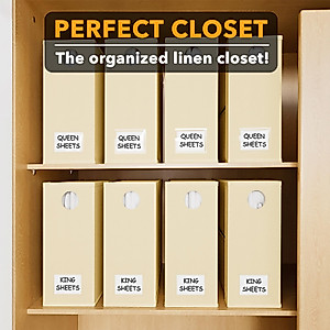 SpaceAid 8 Pack Bed Sheet Organizers and Storage, Foldable Sheet Organizer for Linen Closet, Sheets Set Folder Keeper with Window XL (Queen & King Size) Organizing Bedding Container, Beige