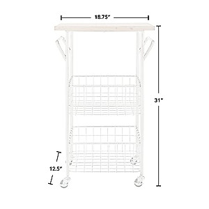 FirsTime & Co. Silver Trenton Kitchen Storage Cart, Mobile Shelving Unit Storage Utility Cart Kitchen, Bathroom, Nursery, Metal Wood, Farmhouse, 18.75 x 12.5 x 31 inches, 31 in. x 18.75 in. (70419)