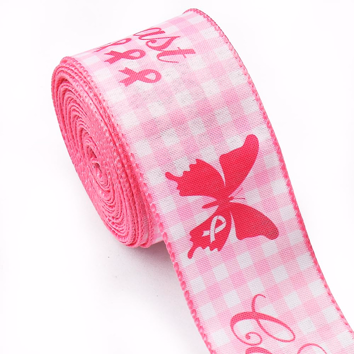 Breast Cancer Awareness Fabric Decor Ribbons Pink White Plaid Burlap Linen Ribbons for Breast Cancer Charity Party Hanging Decoration Gift Wrapping Indoor Outdoor Craft Supplies, 2.5 Inch * 10 Yards