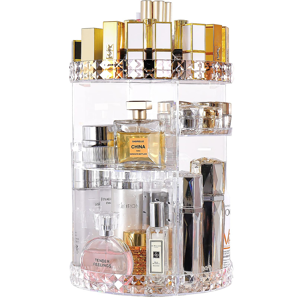 360 Rotating Makeup Organizer Large Perfume Cosmetics Organizer Beauty Organizer Clear Cosmetic Storage Display Case with 7 Layers and Detachable Shelves for Bedroom Dresser or Vanity Countertop