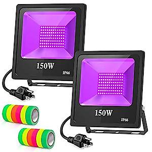 KUKUPPO 150W 2 Pack UV Black Lights, LED UV Blacklight for Party with 10ft Power Cords IP66 Black Light Flood Light Stage Lighting for Halloween, Club, Glow in The Dark, Body Paint, Aquarium