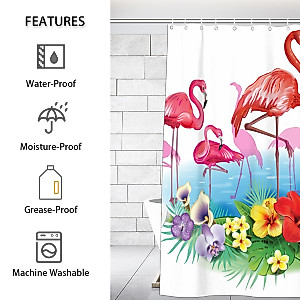 Aglebo Flamingo Tropic Floral Shower Curtain Fabric Shower Curtain Set with 12 Hooks Water-Proof 72 * 72 Inches for Bathroom Beach Caravan Hotel