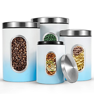 JENNIMER Kitchen Canisters Set of 4,Stainless Steel with Transparent Windows for Sugar Food Tea Coffee Candy Storage(Gradient Blue)