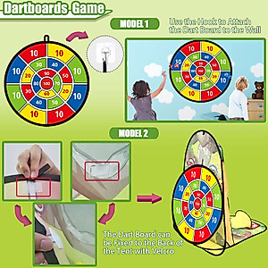 unanscre 3 in 1 Bean Bag Toss Game Toy Outdoor for Kids, Dinosaur Foldable Cornhole Board with Pop Up Basketball Game and Dartboard Set, Gift for Birthday/Xmas Party, Outside Toys for Toddlers Age 3+