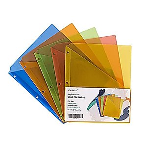 Seashell 25 Pack Poly Translucent Slash File Jacket,3 Hole Punch Binder Organizer Pockets,Letter Size, Assorted Colors,Plastic Binder Pockets Sleeves