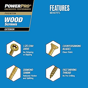 Power Pro Premium Exterior Wood Screws (#9 x 2-1/4") - 1lb Box