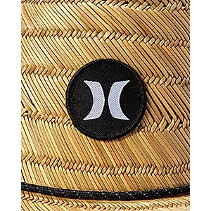 Hurley Men's Straw Hat - Weekender Medium Brim Natural Straw Sun Hat with Chin Strap, Khaki