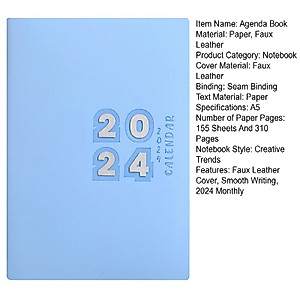 Saterkali 2024 Planner-Weekly and Monthly English Planner Faux Leather Hardcover Elasticized 155 Ink-Proof Pages A5 Size Elegant Diary Notebook Student Products Grey