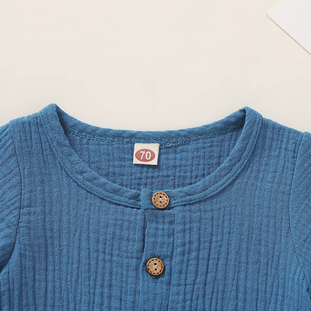 Happy Town Infant Baby Girl Boy Jumpsuit Cotton Linen Romper Short Sleeve One-Piece Bodysuit Infant Summer Clothes Outfits (Blue, 6-12 Months)