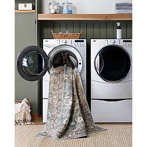 Mark&Day Washable Rugs, 9x12 Marqus Traditional Emerald/Light Silver Area Rug, Green Grey Cream Carpet for Living Room, Bedroom or Kitchen (8'10" x 12', Machine Washable)