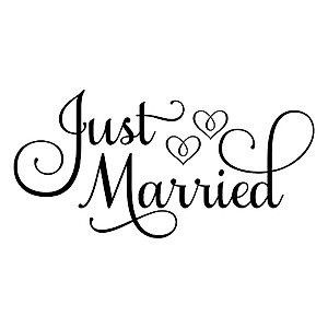 Just Married Car Decal, Car Decorations For Wedding, White 24"Wx12"H, Just Married Window Sticker