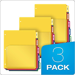 Oxford Expanding Plastic Binder Dividers, Flexible Front Pockets Expand 1/4", 5 Tab, Insertable Multicolor Tabs, Letter Size, 3 Sets (89604)