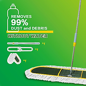 Solipect 48-Inch Commercial Dust Mop for Hardwood Floors, Large Dry Mop with Reusable Cotton Yarn Head, Telescopic Stainless Steel Handle - Ideal for Industrial Floor Cleaning, Marble, Laminate