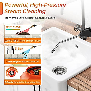 AUXCO 2500W Steam Cleaner, High Pressure Steamer for Cleaning, Handheld Portable Cleaners Home Use, Car Detailing, Cleaner Upholstery, Kitchen, Bathroom, Grout and Tile