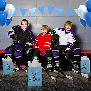 7Penn Paper Gift Bags - 24 Blue Hockey Themed Birthday Party Goody Bags with Handle - for Gifts, Goodies, or Favors