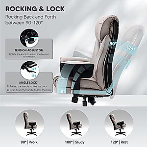 YAMASORO Big and Tall Office Chair 400lbs, Leathaire Cushy Seat and Adjustable Armrests Heavy Duty Executive Desk Chair with Wheels, Beige