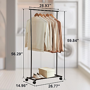 Homnso Clothes Rack - Clothing Rack with Wheels,Rolling Hanger Racks for Clothes and Shoes,Spacious Capacity Garment Rack for Bedroom,Living Room and Office 15" D x 29" W x 60" H,Black