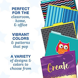 Schoolgirl Style Simply Stylish 6-Pack Decorative Teacher File Folders, 11.75" x 9.5" Black and White Letter Size File Folders With 1/3-Cut Tabs for Filing Cabinet, Office Supplies File Organizers