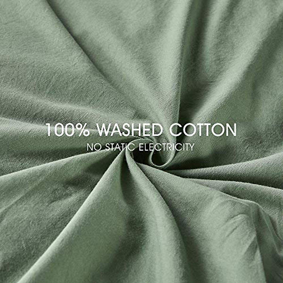 JELLYMONI Green 100% Washed Cotton Duvet Cover Set, 3 Pieces Luxury Soft Bedding Set with Buttons Closure. Solid Color Pattern Duvet Cover Full Size(No Comforter)