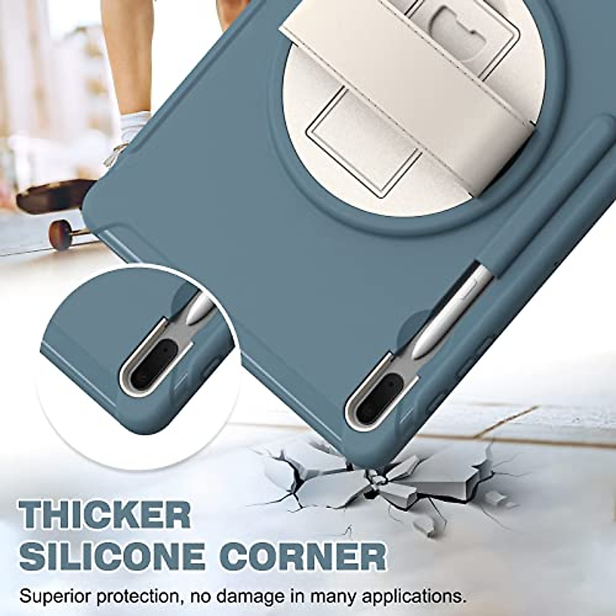 Junfire Galaxy Tab S8 Plus Protective Cover Case, Samsung Galaxy Tab S7 FE/S7 Plus 12.4" Shockproof Rugged Case with Hand Strap/Pencil Holder/Kickstand 2022/2020-Cronflower Blue