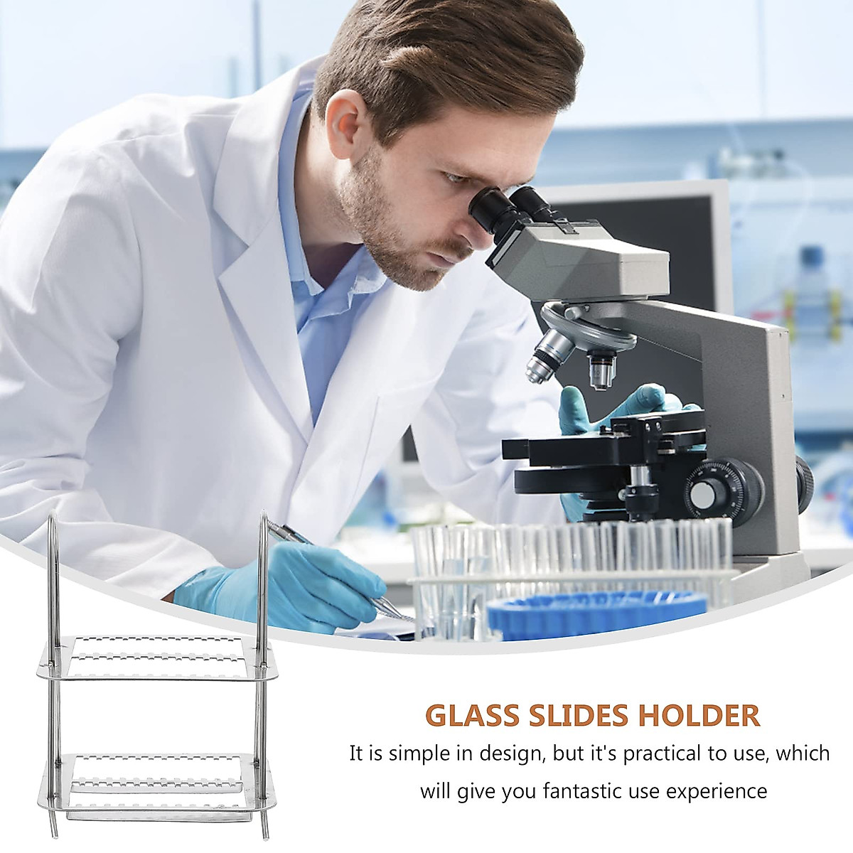 Microscope Slides Staining Rack Glass Slides Rack Stainless Staining Rack 26 Positions Microscope Slides Holder Glass Microscope Slides Rack