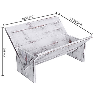 MyGift Shabby Whitewashed Wood Bookcase with Tilted Design, Decorative Storage Organizer Display Bookshelf