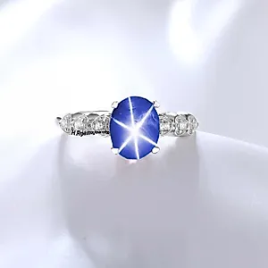 HRG Lindy Star Sapphire Ring 925 Sterling Silver Ring Lab Created Lindy Star Ring Blue Star Sapphire Ring Wedding Ring Women Ring (Sterling Silver, 8.5)