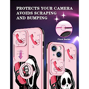 Goocrux for iPhone 13 Case Skull Skeleton for Women Girls Cute Girly Phone Cover Cool Funny Gothic Design with Slide Camera Cover+Ring Holder Teen Cases for iPhone13 6.1''