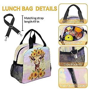 Homexzdiy Giraffe Backpack with Lunch Box Set for Girls Boys, 3 in 1 School Backpacks Matching Combo, Cute Yellow Bookbag and Pencil Case Bundle