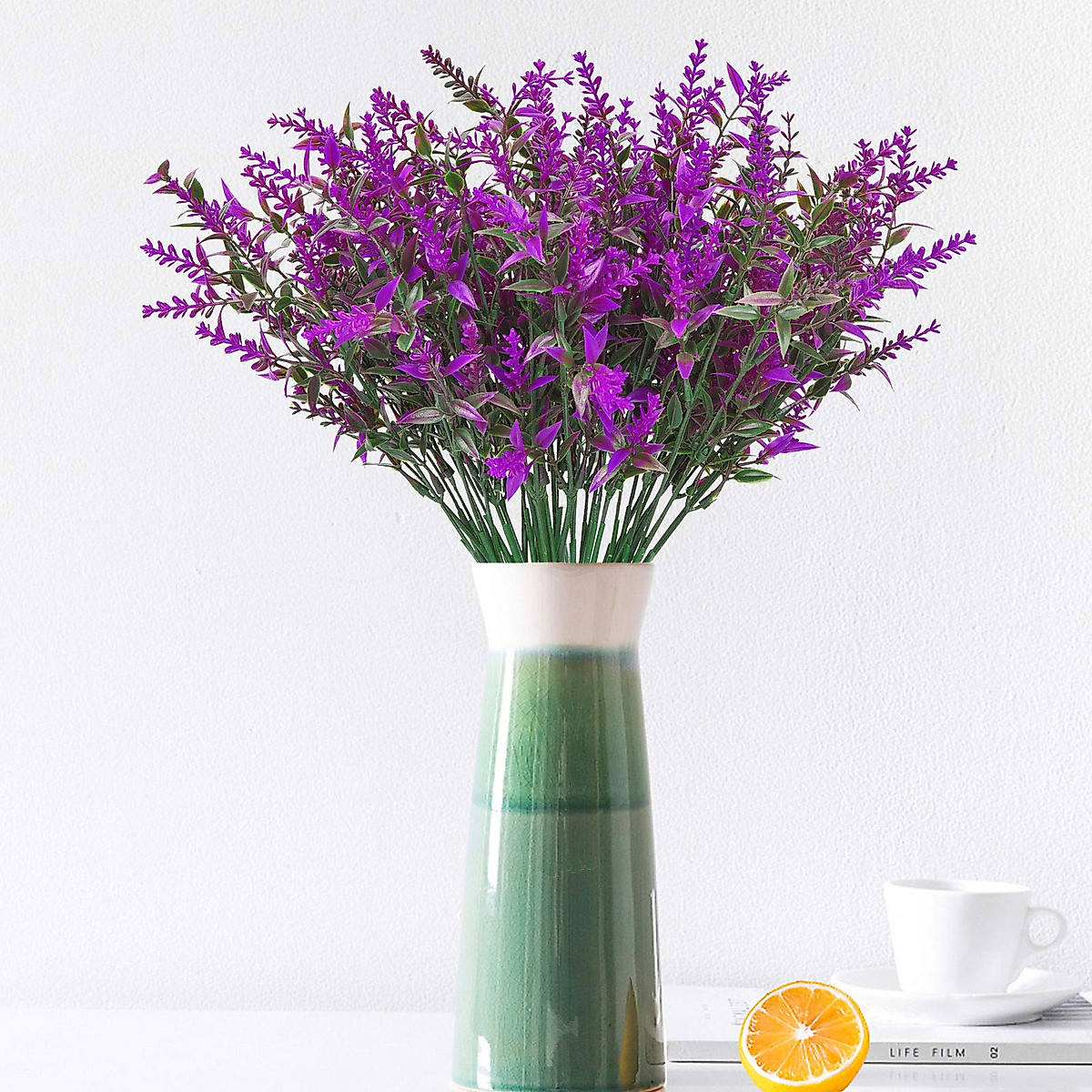 Artflower 12 Bundles Artificial Lavender Flowers Bouquet Outdoor Fake Shrubs UV Resistant Lifelike Greenery Bushes for Garden Indoor Outdoor Home Porch Box Decor (Fuchsia)