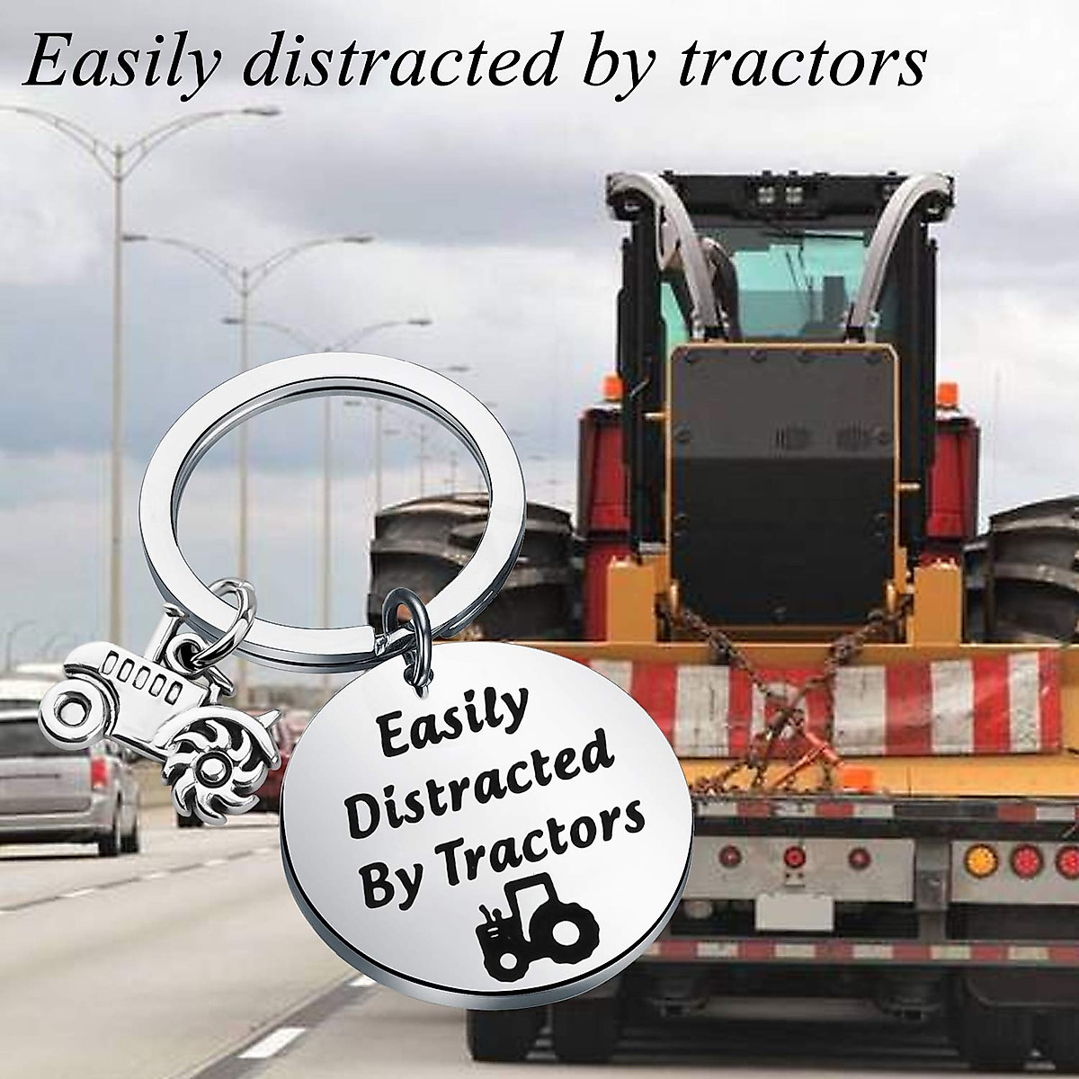 FEELMEM Funny Farm Tractor Gift Tractor Lover Gift Easily Distracted by Tractors Keychain Farmer Gift