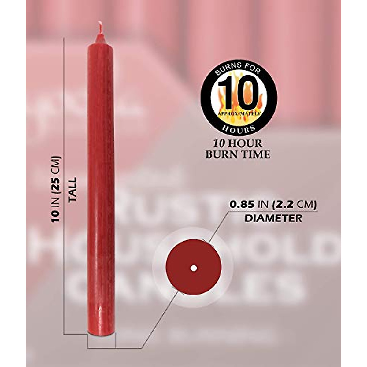 Hyoola 10 Inch Dinner Candles - 12 Pack - Red Tall Candles - Unscented Rustic Candles - Long Burning Candle Sticks