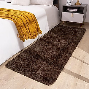 Toneed Fluffy Runner Rug for Bedroom Living Room, 2 x 6 Feet Brown Shaggy Rug Super Soft Modern Indoor Area Rug Fuzzy Plush Carpet for Dorm Nursery Kids Room Home Decorative