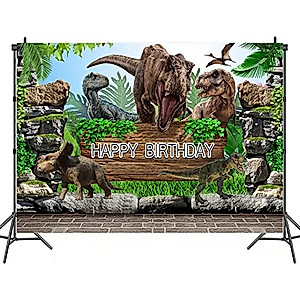 MECOLO 7x5ft Dinosaur Theme Backdrops Jungle Park Boy Kids Birthday Party Photography Background for Baby Shower Cake Table Decoration Photo Party Supplies Banner