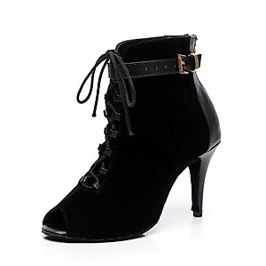 Minishion Dancing Boots Women Latin Ballroom Ankle Dance Shoes QJ6179 Black US 8