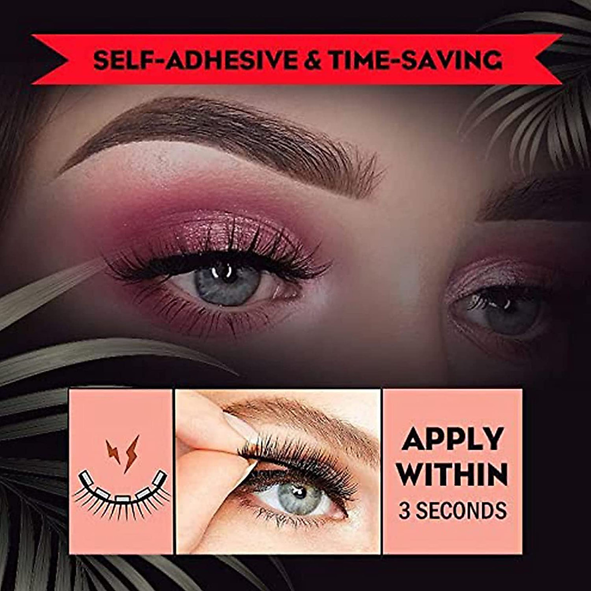 Self-Adhesive Eyelashes, (2Pairs) Reusable Self-Adhesive Eyelashes (2Pairs Natural)